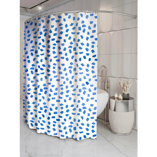 Штора для ванной "Синие точки",170x200 см с кольцами