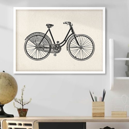 Постер "Ретро велосипед" 50 на 70 в белой рамке / Картина для интерьера / Плакат / Постер на стену / Интерьерные картины