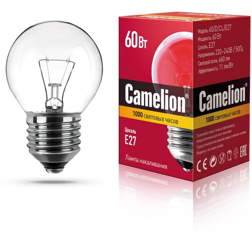 Лампа накаливания Camelion 60 D CL E27