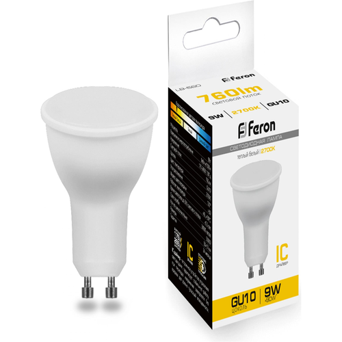 Лампа светодиодная LED 9вт 230в GU10 теплый | код 25842 | FERON (4шт. в упак.)