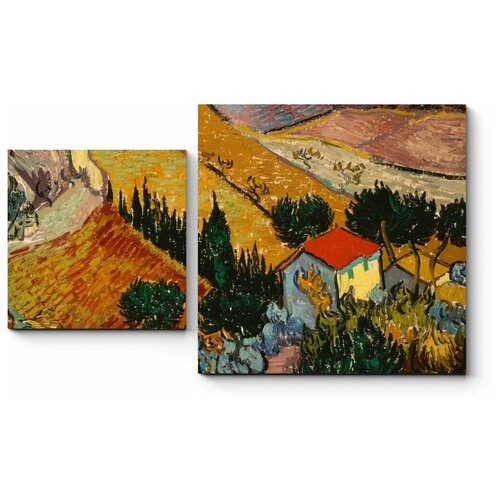 Модульная картина Пейзаж с домом и пахарь, Винсент Ван Гог 50x30