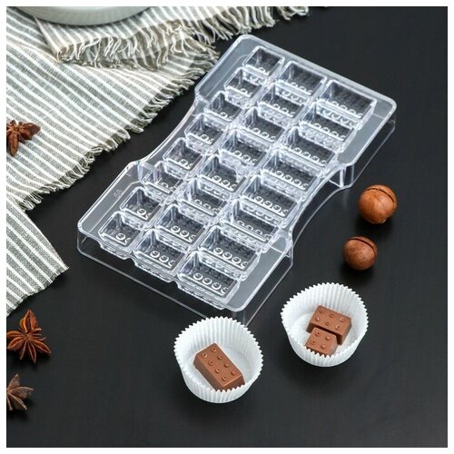Форма для шоколада и конфет КНР "Лего", 24 ячейки, 20х12х2,5 см, глубина 1,5 см