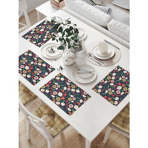 Салфетки на стол для сервировки прямоугольные, плейсмат JoyArty "Поле цветов", 32x46 см, в комплекте 4шт.