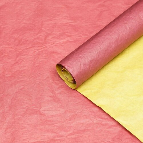 Бумага для упаковок, жатая, эколюкс, двухцветная, двусторонняя, желтая, красная, бордовая, рулон 1шт, 0,7 х 5 м