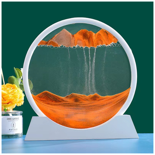 Песочная движущаяся картина 3D диаметр 25 см в белой рамке, оранжевый песок