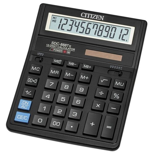 Калькулятор настольный Citizen SDC-888TIIGE, 12 разр, двойное питание, 158*203*31мм, черн/золото