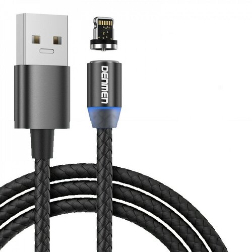 Магнитный кабель в оплетке Denmen D09L USB на Lightning 2.4A, 1м, черный