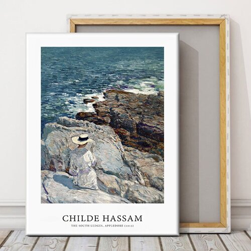 Картина на холсте 40х50 см "Чайльд Гассам, репродукция. Морской пейзаж", Большая картина для интерьера на стену, на подрамнике