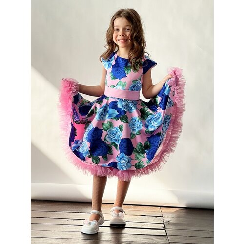 Платье Бушон, размер 122-128, розовый, голубой