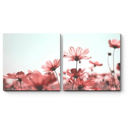 Модульная картина Розовое поле цветов 150x75