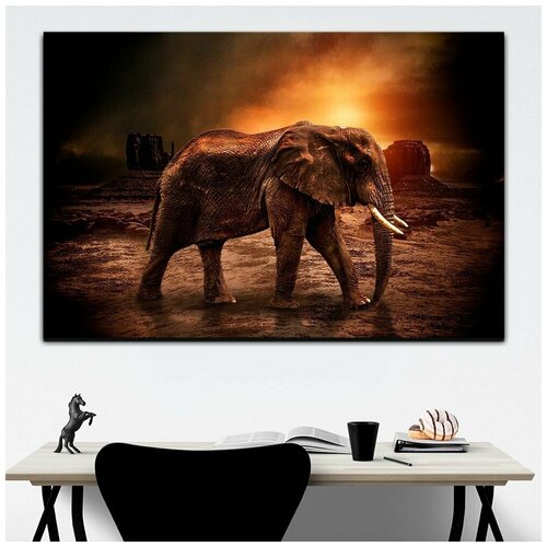 Картина на Дереве - "Африканский слон", размер 60х40 см