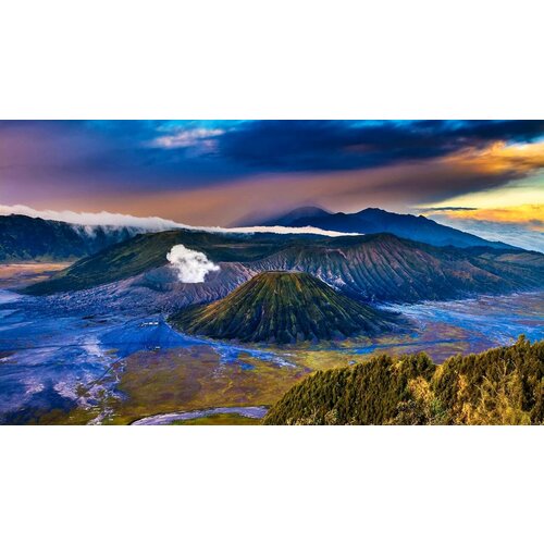 Картина на холсте 60x110 LinxOne "Вулканы горы ява природа" интерьерная для дома / на стену / на кухню / с подрамником