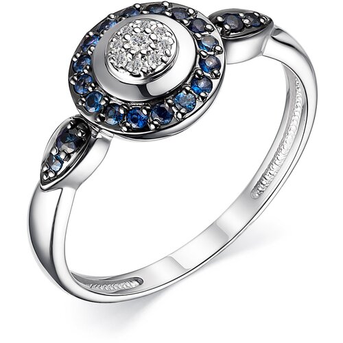 Кольцо Diamant online, белое золото, 585 проба, сапфир, бриллиант, размер 18.5