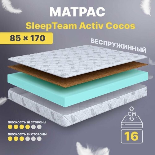 Матрас беспружинный 85х170, для кровати, SleepTeam Active Cocos анатомический,16 см, односпальный, средней жесткости