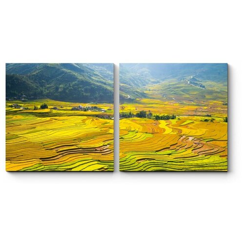 Модульная картина Рисовые поля у подножия гор Вьетнама 190x95