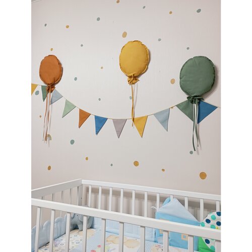 Воздушные шарики из ткани 3 шт./ Декор на стену в детскую комнату/ Сканди декор для детской / Табачный, горчичный, лавровый лист