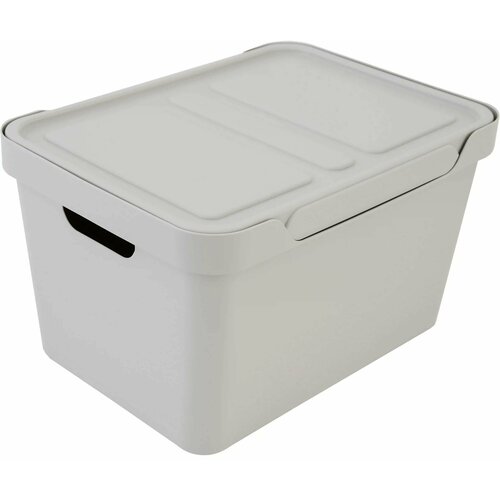 Ящик универсальный, 38x27.5x22.1 см, 18 л: пластиковый; в комплекте с крышкой; цвет нежно-бежевый; предусмотрены удобные выемки для переноски