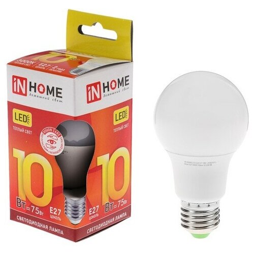 Лампа светодиодная IN HOME LED-A60-VC, Е27, 10 Вт, 230 В, 3000 К, 900 Лм