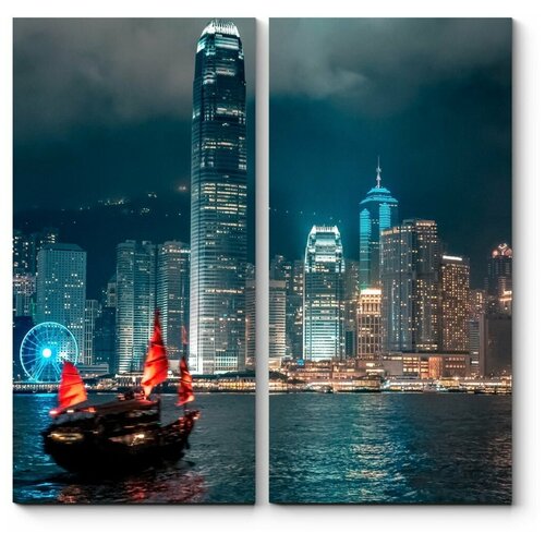 Модульная картина Ночные огни Гонконга130x130