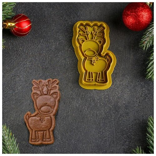 SUI Форма для печенья «Рождественский олень», вырубка, штамп, цвет золотой