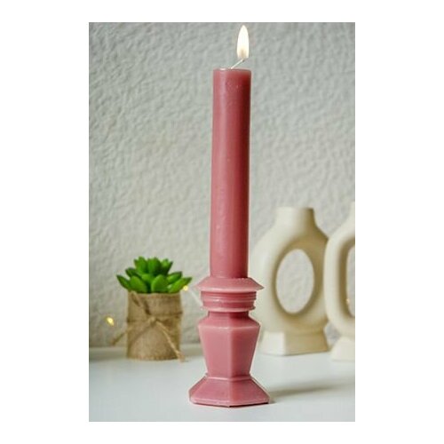 Декоративная свеча античное изящество с гранёным основанием, розовый бархат, парафин, 25 см, Kaemingk 215652-1