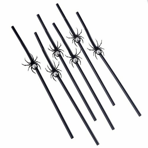 Трубочки «Чёрные пауки», с серебром, в наборе 6 штук