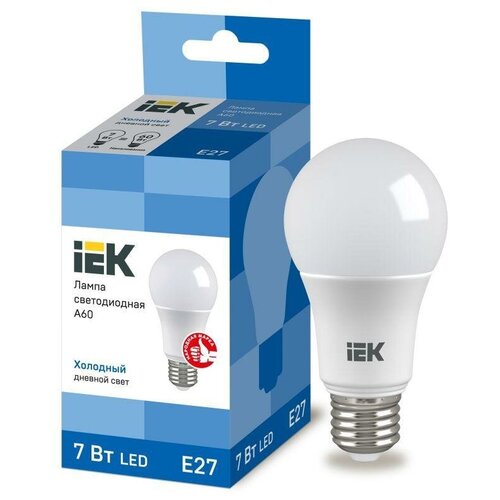 Лампа светодиодная ECO A60 7Вт грушевидная 230В 6500К E27 | код LLE-A60-7-230-65-E27 | IEK (7шт. в упак.)
