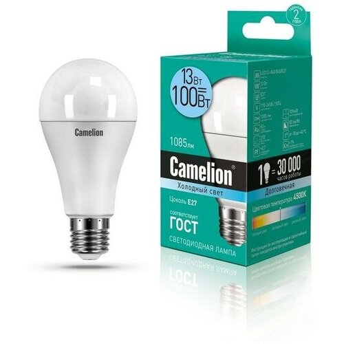 Лампа светодиодная LED13-A60/845/E27 13Вт грушевидная 4500К бел. E27 1085лм 220-240В Camelion 12046 (90шт.)