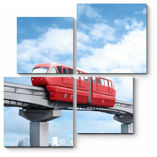 Модульная картина Красный монорельсовый поезд50x50