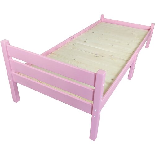 Кровать односпальная Классика Компакт сосновая со сплошным основанием, розовая, 190х60 см