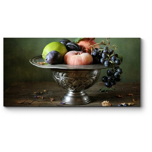 Модульная картина Спелые фрукты в изящной серебряной вазе 130x65