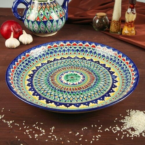 Ляган круглый, диаметр 36 см, блюдо из керамики, узбекская посуда, тарелки для сервировки