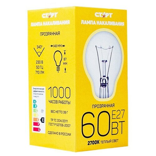 Электрическая лампа старт стандартная/прозрачная 60W E27