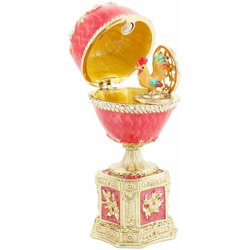 Яйцо-шкатулка в стиле Фаберже Шантеклер, розовое, 8см