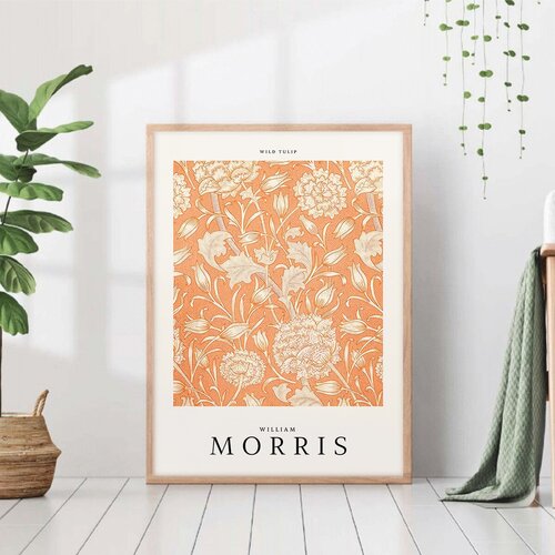 Постер без рамки "Моррис оранжевые цветы" 40 на 50 в тубусе / Картина для интерьера / Плакат / Постер на стену / Интерьерные картины