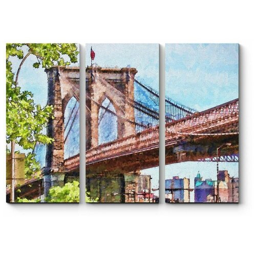 Модульная картина Бруклинский мост глазами влюбленного художника, Нью-Йорк 80x57