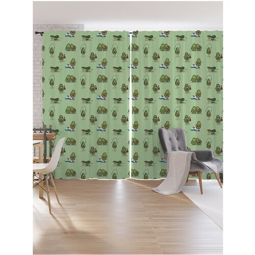 Шторы, фотошторы JoyArty "Авокадо на зеленом фоне” 170х265 см (2 полотна), ткань оксфорд