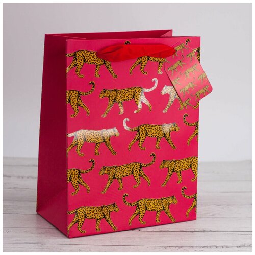 Пакет подарочный (S) "Africa leopard", красный (18*23*10)