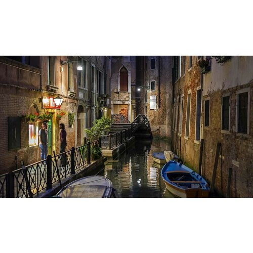 Картина на холсте 110x60 LinxOne "Венеция ночь лето канал" интерьерная для дома / на стену / на кухню / с подрамником