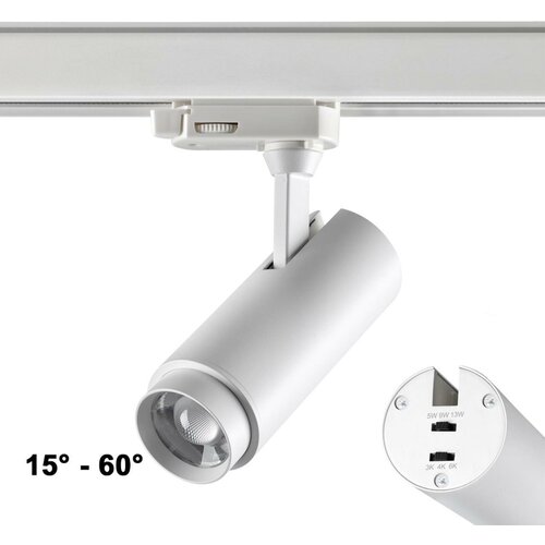 Трехфазный белый 359030 трековый светильник с переключателем цветовой температуры и мощности IP20 LED 3000К\4000К\6000К 5W/9W/13W 220V N