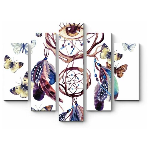 Модульная картина Ловец снов в окружении порхающих бабочек 85x68