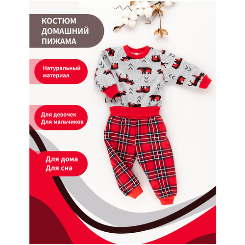 Пижама  Снолики, размер 92, серый, красный