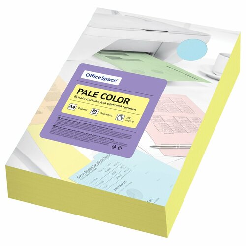 Бумага цветная OfficeSpace "Pale Color", А4, 80 г/м2, 500 листов, желтая (356859)