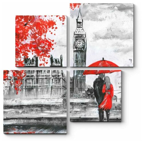 Модульная картина Влюбленные на берегу Темзы, Лондон 70x70