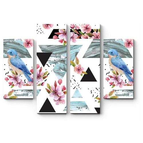 Модульная картина Птицы, цветы и треугольники 80x60
