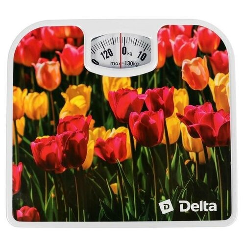 Весы напольные DELTA D-9407, механические, до 130 кг, картинка "Тюльпаны"