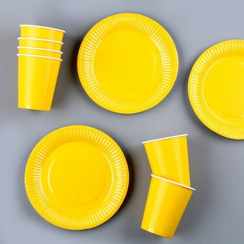 Страна Карнавалия Набор бумажной посуды: 6 тарелок, 6 стаканов, цвет жёлтый