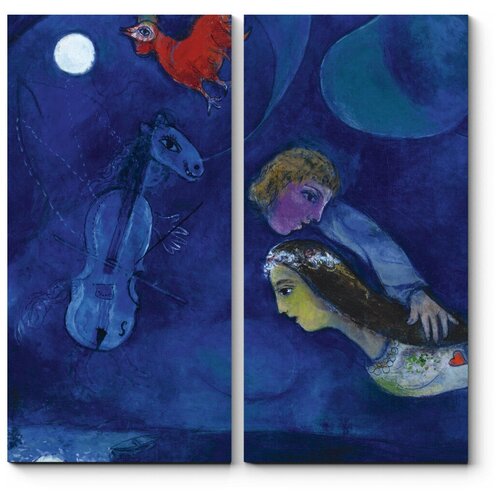 Модульная картина В ночь красного петуха, Марк Шагал 90x90