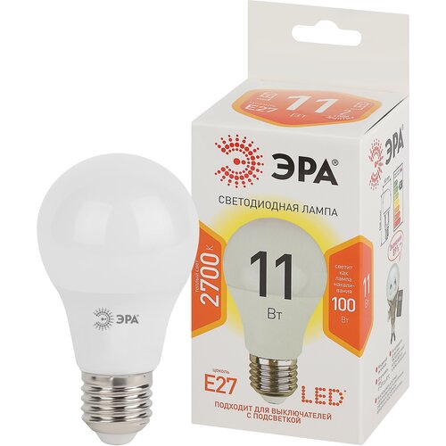 Лампочка светодиодная ЭРА STD LED A60-11W-827-E27 Е27 11 Вт груша теплый белый свет арт. Б0030910 (1 шт.)
