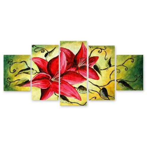 Модульная картина на холсте "Алые цветы" 170x80 см